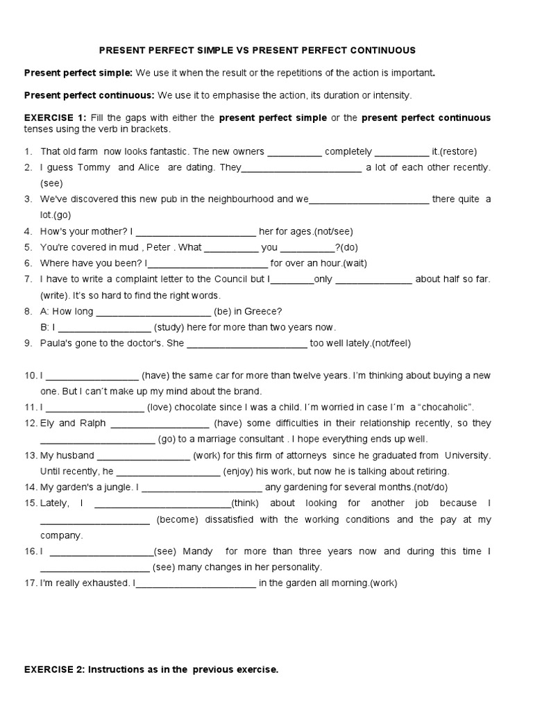 Present Perfect Simple Vs Present Perfect Continuous | PDF