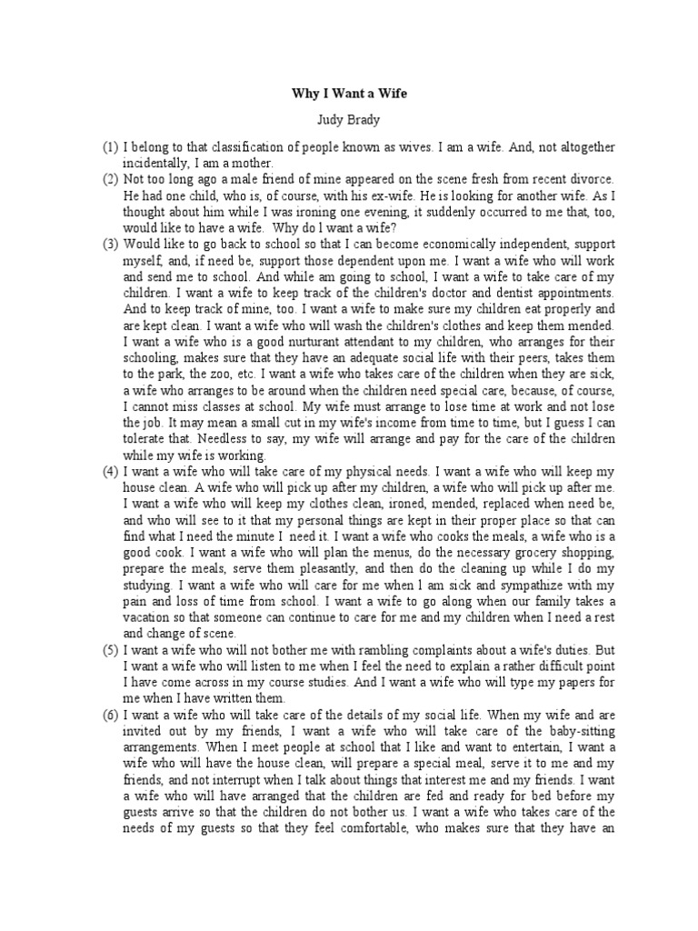 Why I Want A Wife | PDF