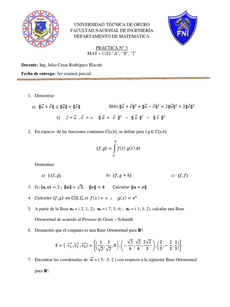Práctica 3 - MAT 1103 | PDF | Espacio vectorial | Geometría