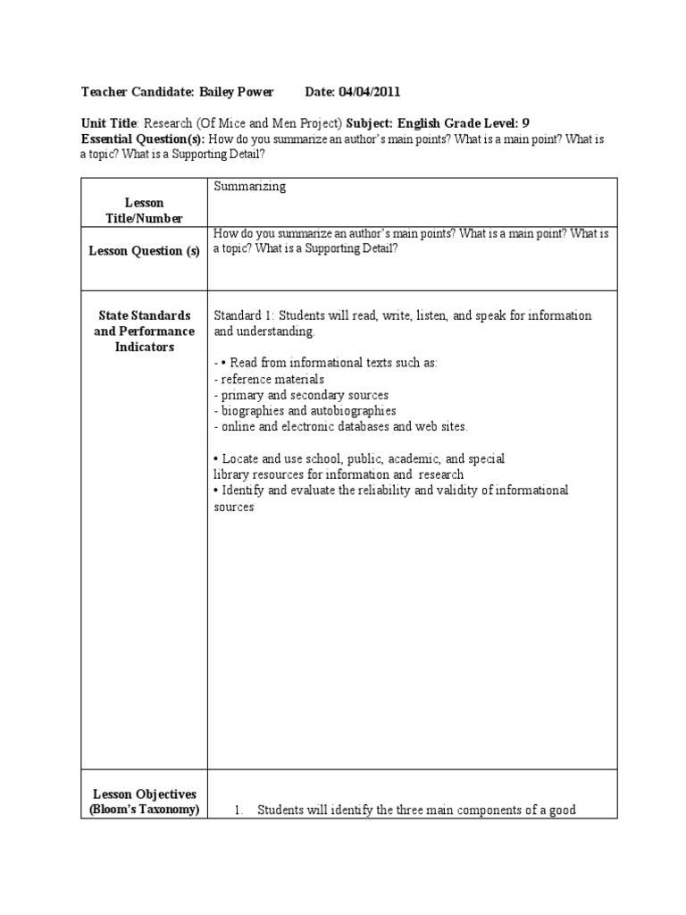 Summarizing Lesson | PDF | Teachers | Learning