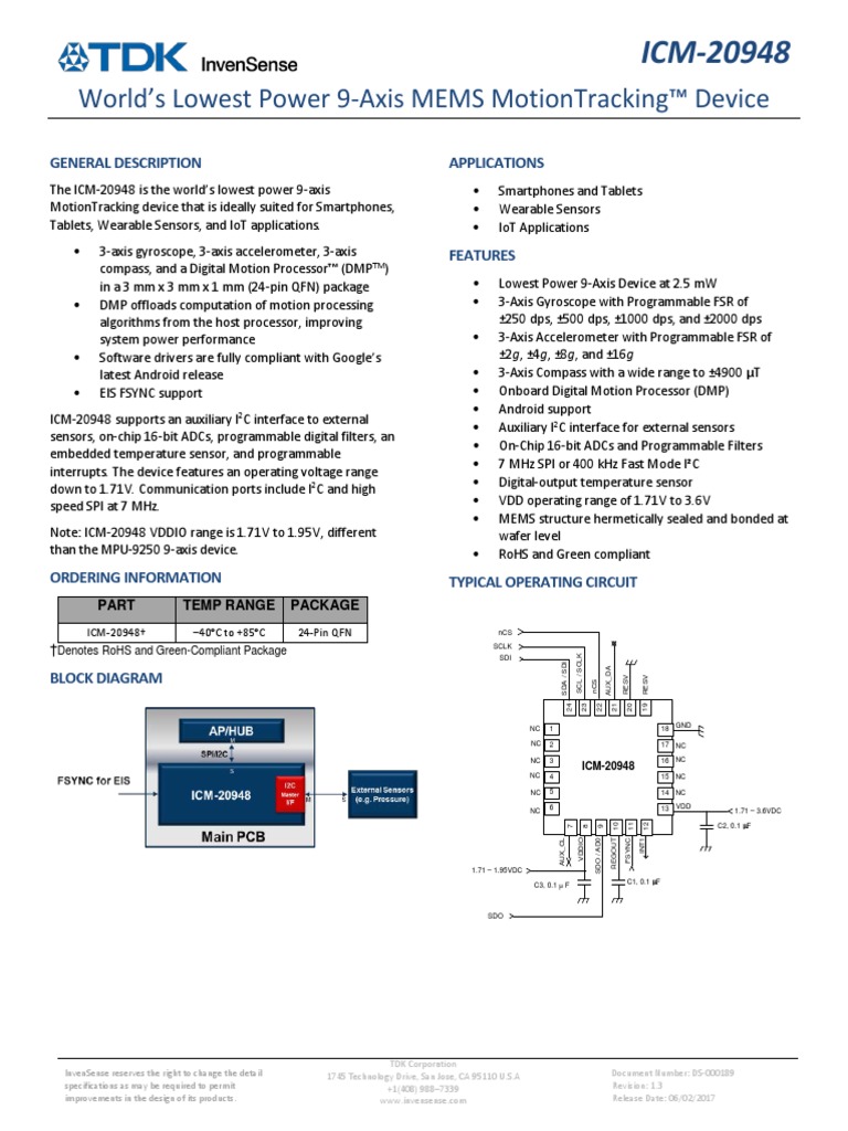 World'S Lowest Power 9-Axis Mems Motiontracking™ Device: General ...