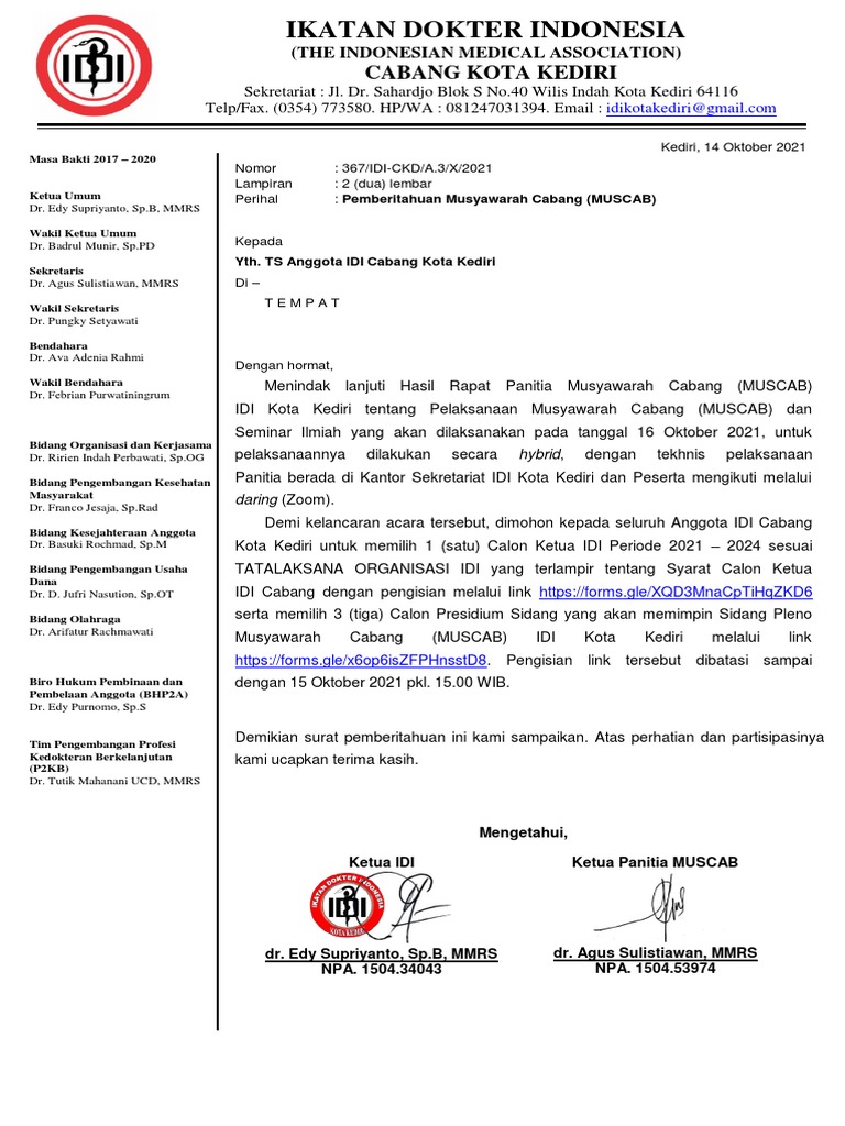 Undangan MUSCAB IDI Kota Kediri 2021 | PDF | Pengembangan Diri ...