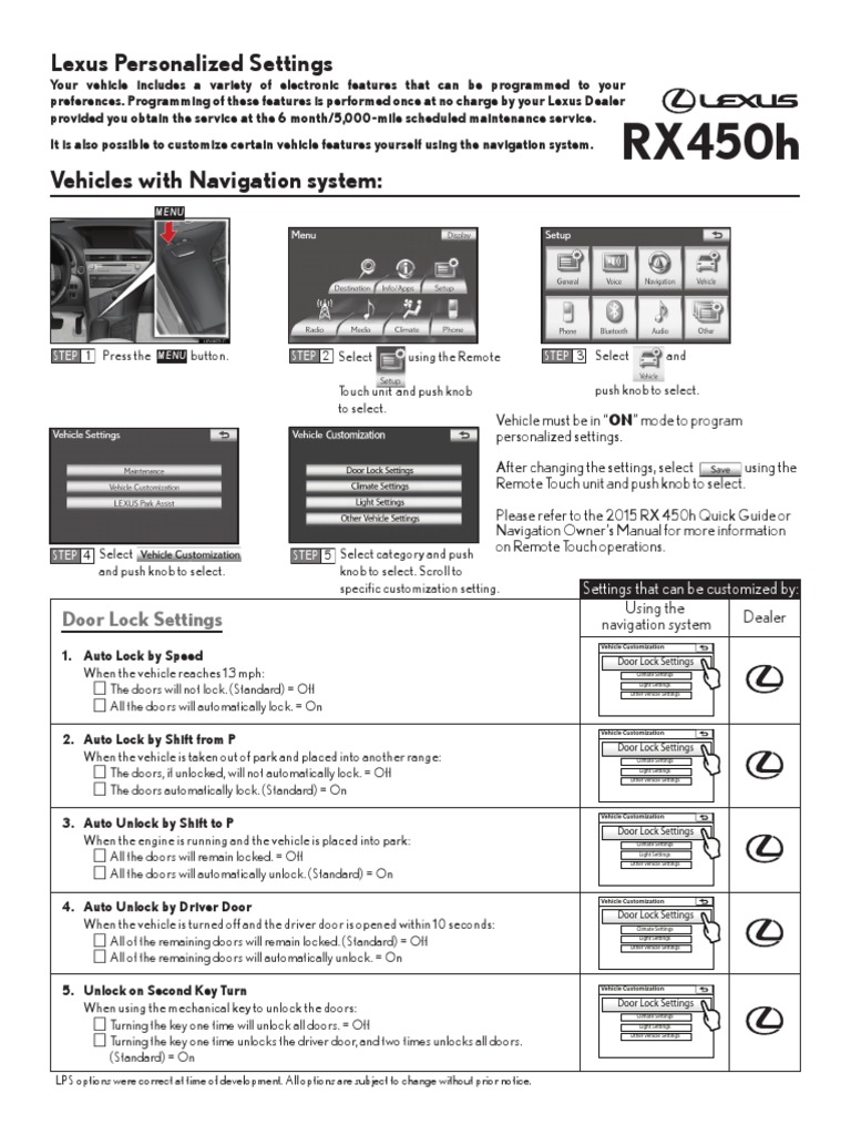 LEXUS PERSONALIZED SETTINGS - RXH - With - Nav - LPS | PDF | Headlamp ...