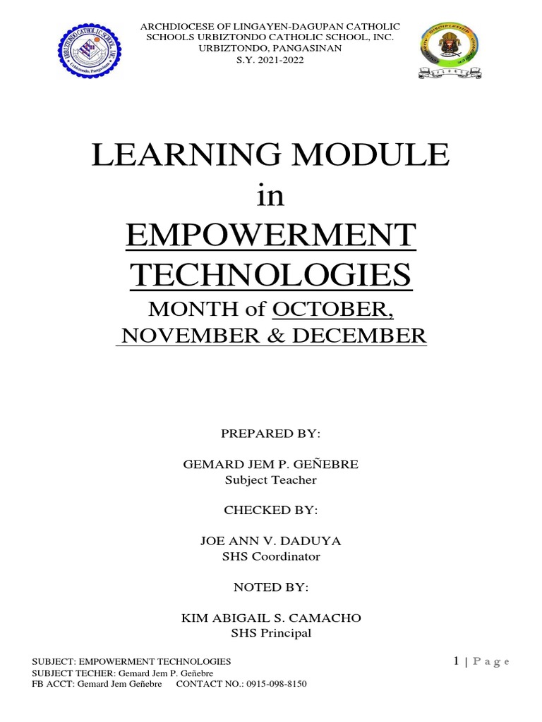 Learning Module in Empowerment Technologies: Month of October, November ...