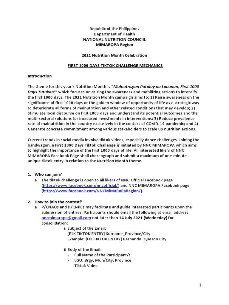 2021 F1K Tiktok Challenge Mechanics | PDF