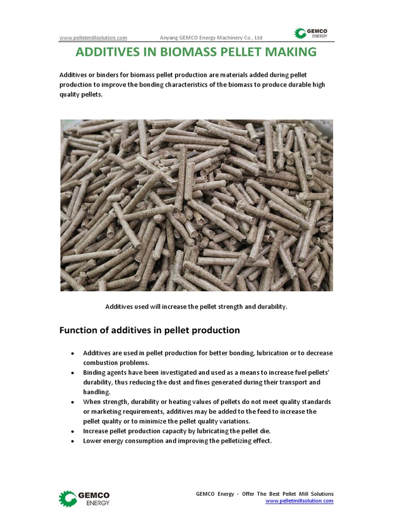 Additives in Biomass Pellet Making | PDF | Biomass | Lignin