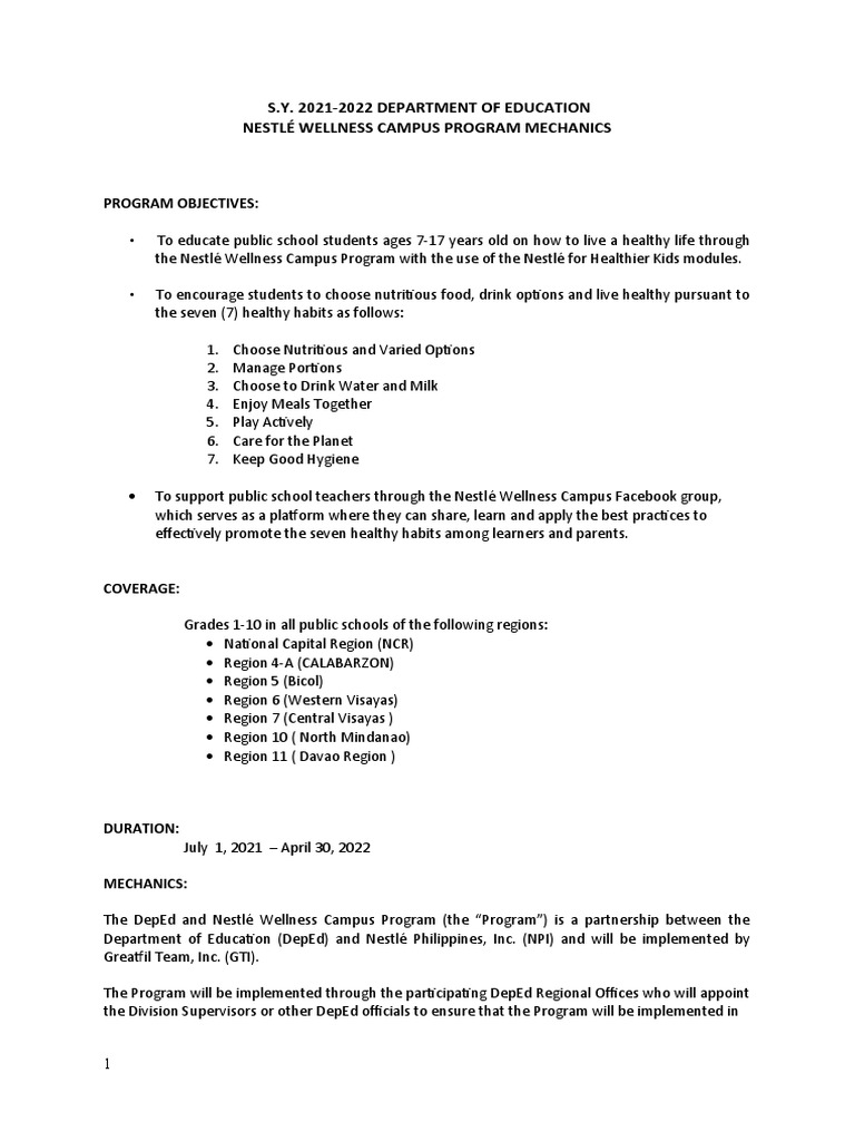 Program Mechanics Sy 2021-2022 | PDF | Physical Education