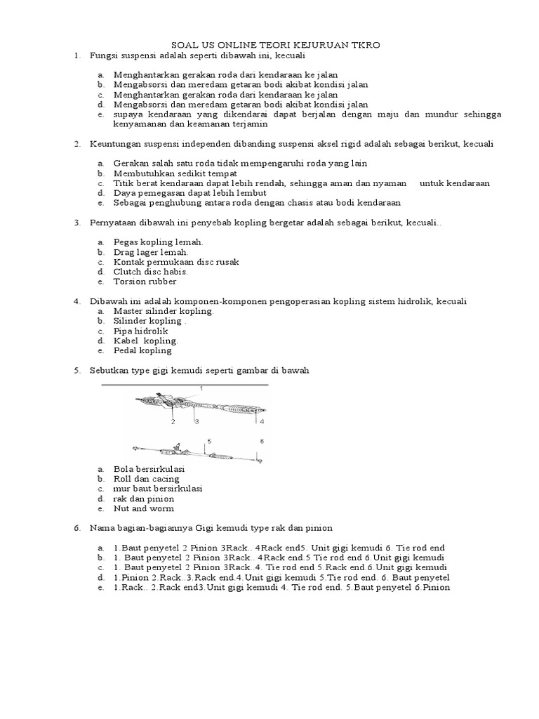 Soal Us Teori Kejuruan TKR | PDF
