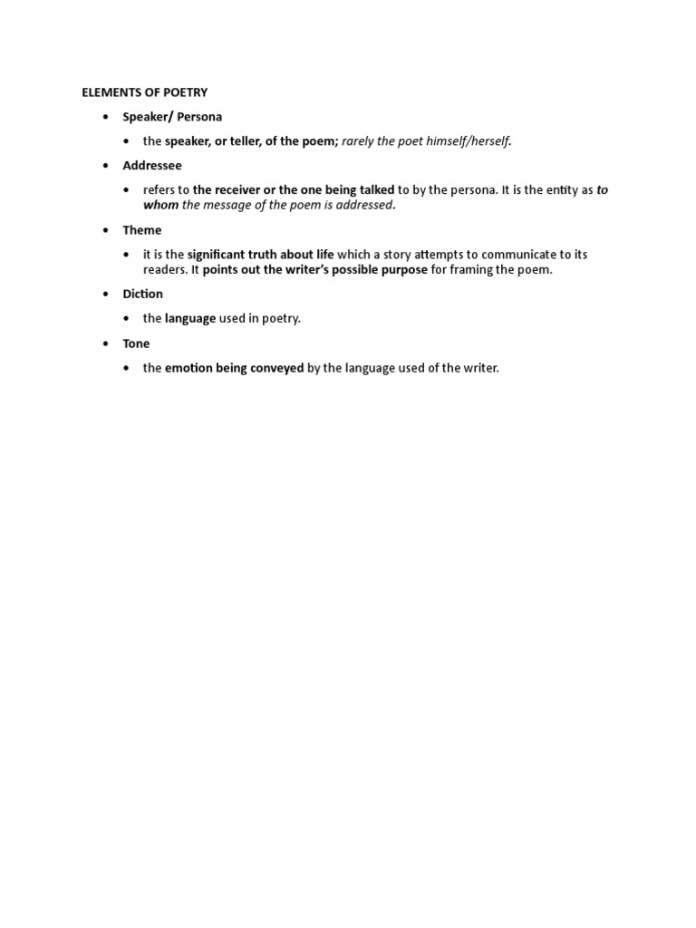 Elements of Poetry - Speaker/ Persona: Whom The Message of The Poem Is ...