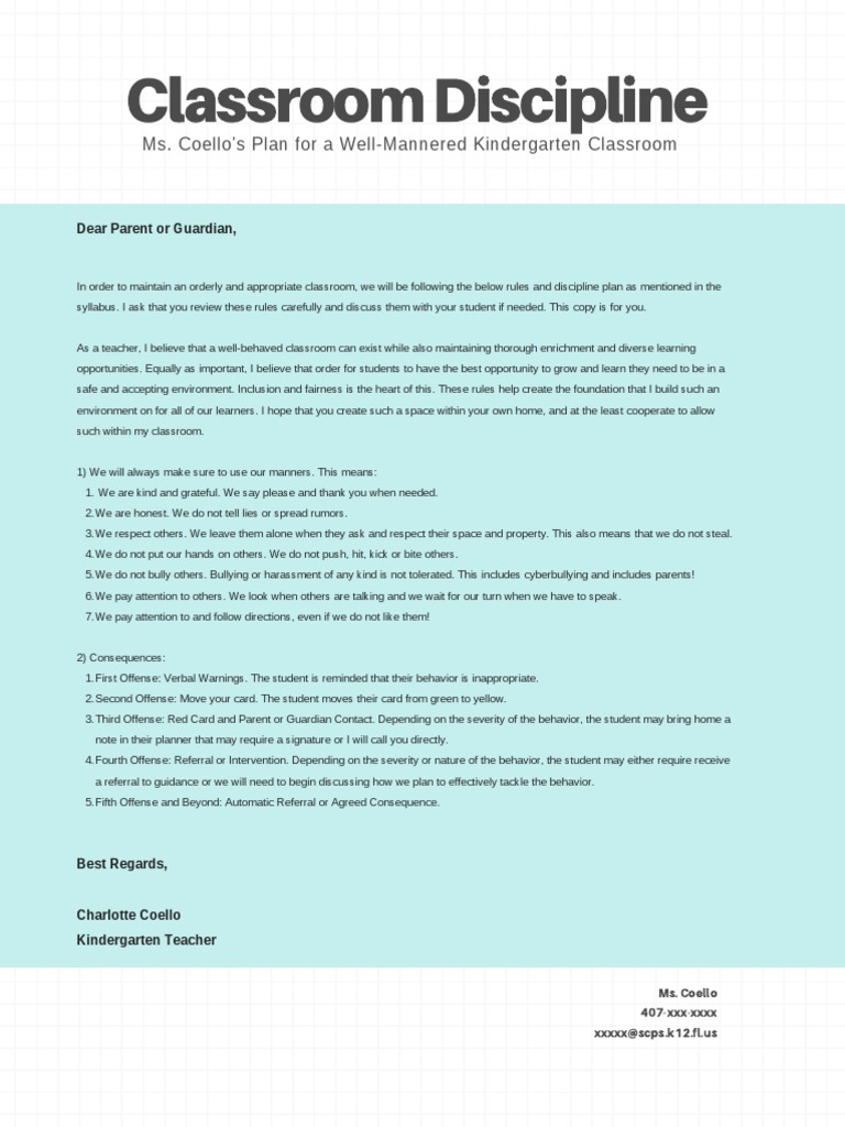 Classroom Discipline Letter 1 | PDF | Classroom | Cyberbullying