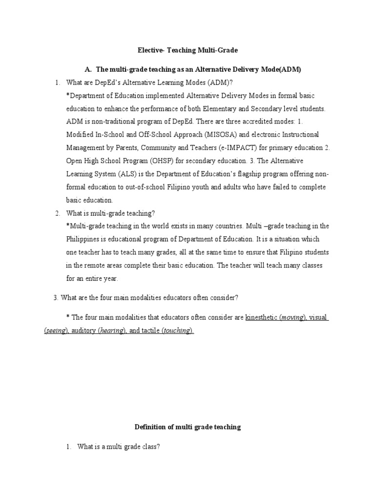 Elective-Teaching Multi-Grade A. The Multi-Grade Teaching As An ...