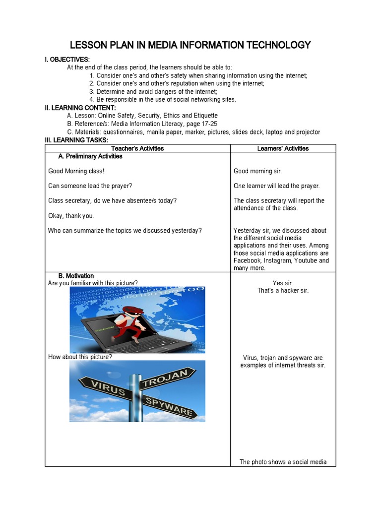 Lesson Plan in Media Information Technology | PDF | Malware | Social Media
