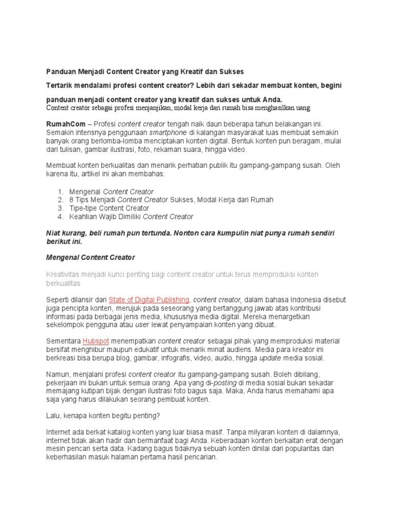 Panduan Menjadi Content Creator Yang Kreatif Dan Sukses | PDF | Bisnis