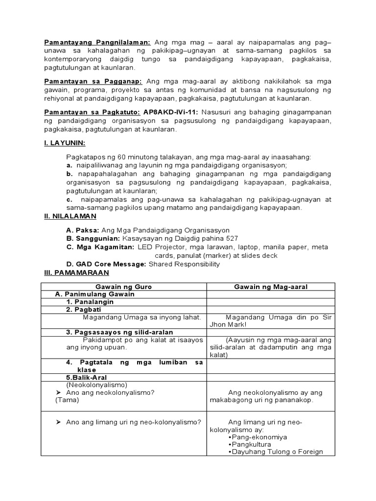 Lesson Plan in Araling Panlipunan 8 | PDF