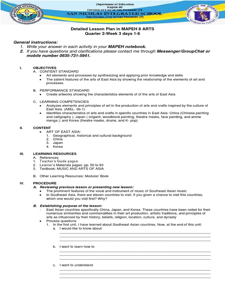 Write Your Answer in Each Activity in Your MAPEH Notebook | PDF | East ...