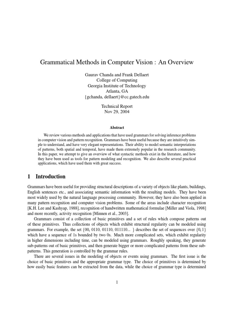 Grammatical Methods in Computer Vision: An Overview | PDF | Parsing | Computer Science