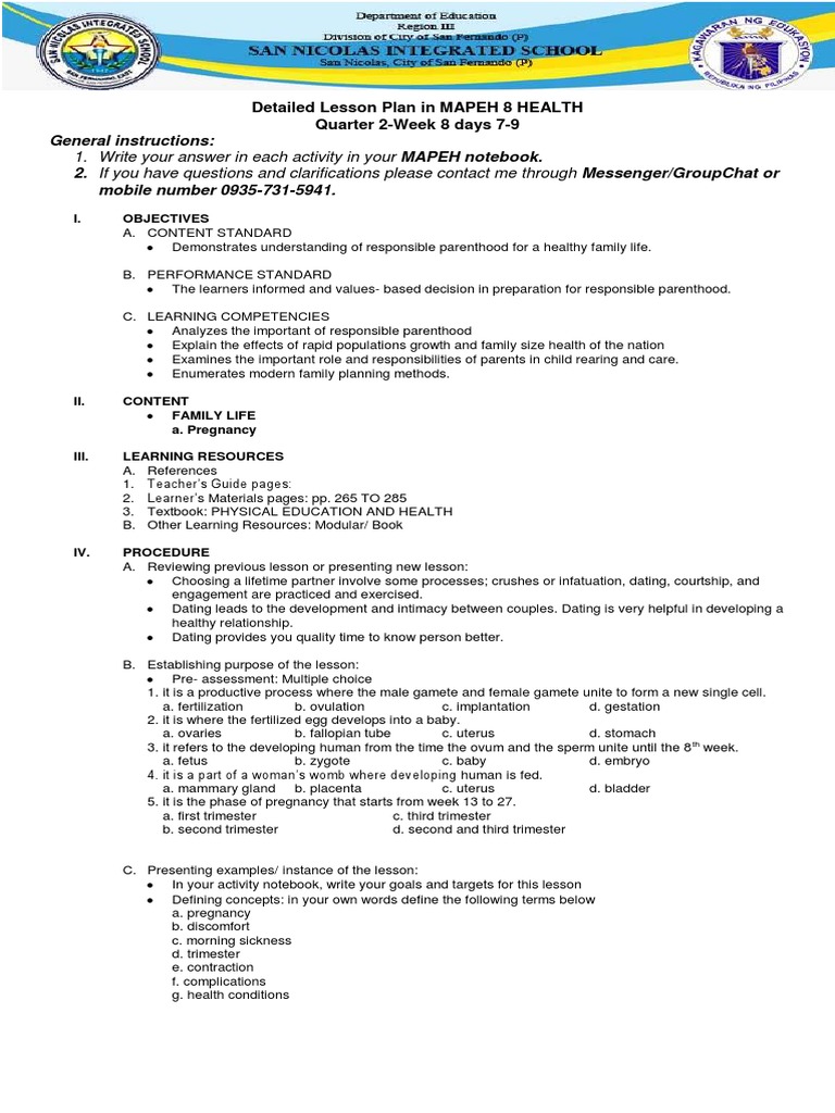 Write Your Answer in Each Activity in Your MAPEH Notebook | PDF | Pregnancy | Parenting