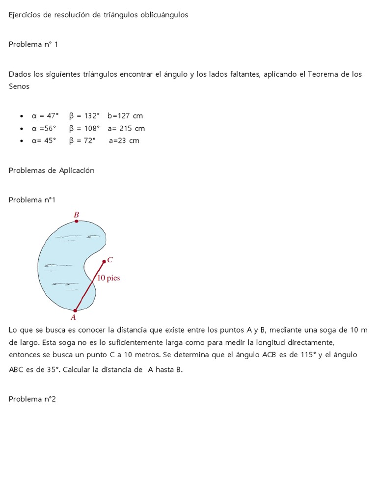 Ejercicios de Resolución de Triángulos Oblicuángulos | PDF | Triángulo ...