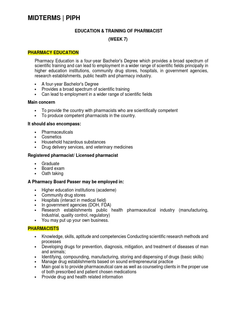 Piph Reviewer Midterm | PDF | Pharmacy | Medical Prescription