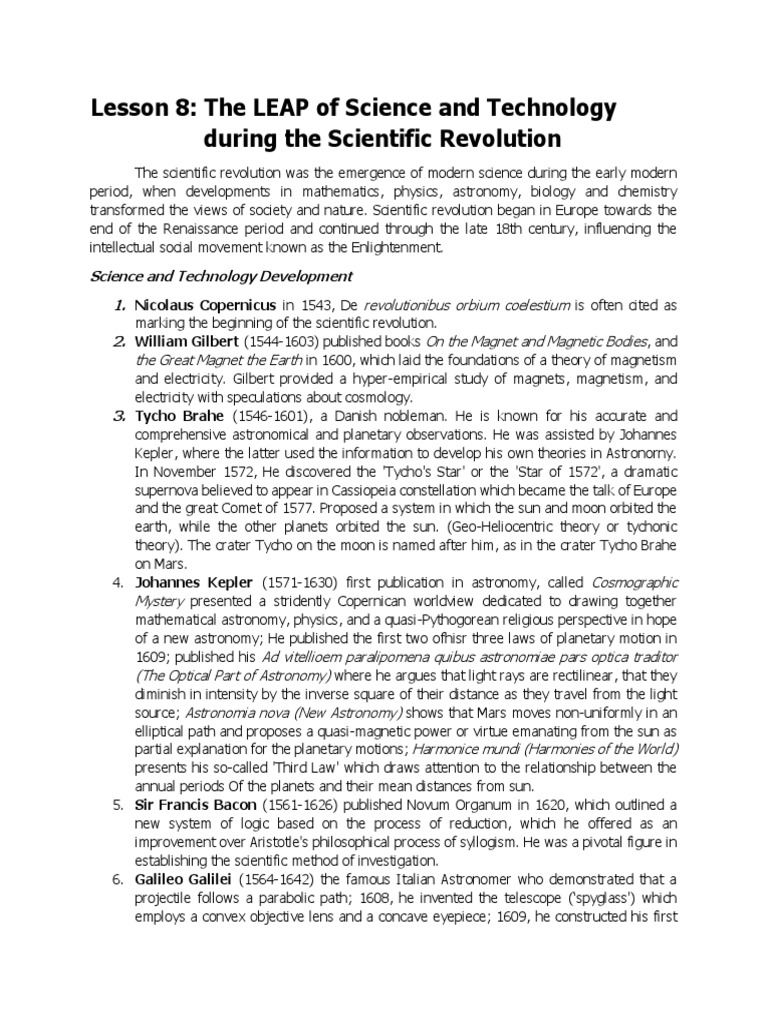 Lesson 8: The LEAP of Science and Technology During The Scientific ...