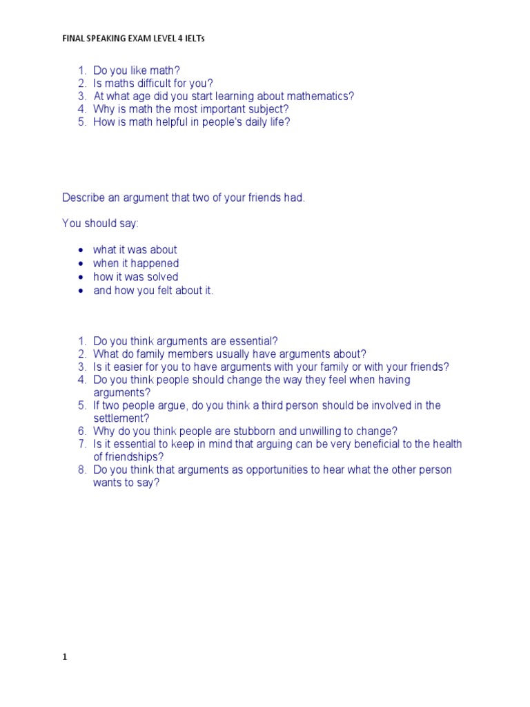LEvel 4 IELTS FINAL SPEaking Test | PDF | Mathematics