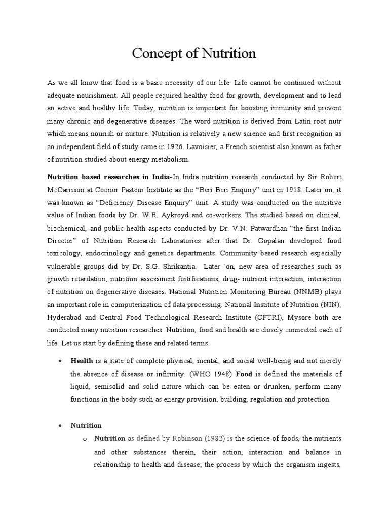 Concept of Nutrition | PDF | Nutrients | Carbohydrates