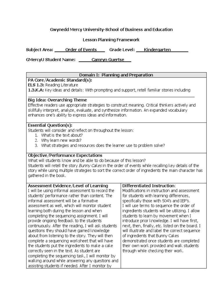 Bunny Cakes Pre-Student Teaching Lesson 2 | PDF | Lesson Plan ...