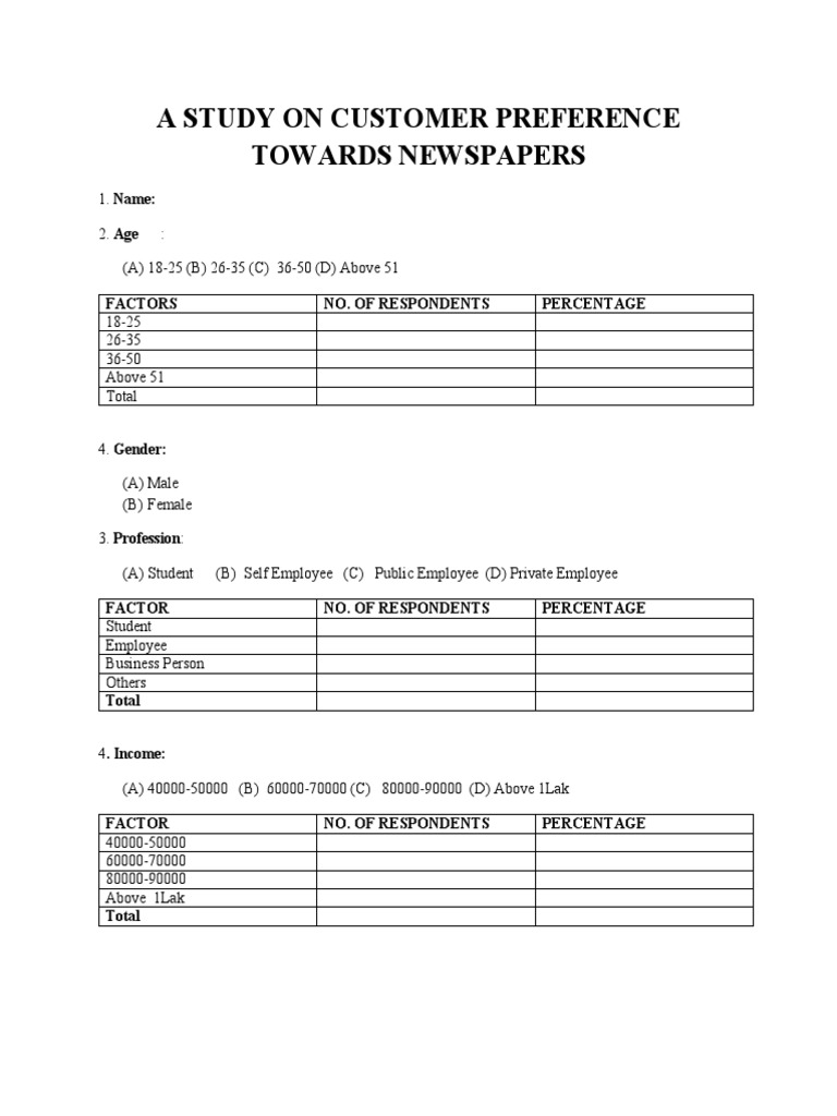 Customer Preferences in Newspaper Survey | PDF | Newspapers | News