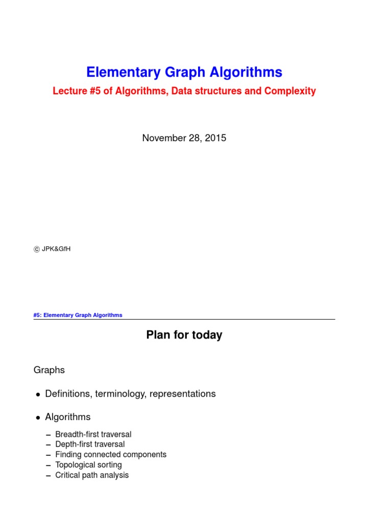 Elementary Graph Algorithms Lecture 5 Of Algorithms Data Structures And Complexity Pdf 7336