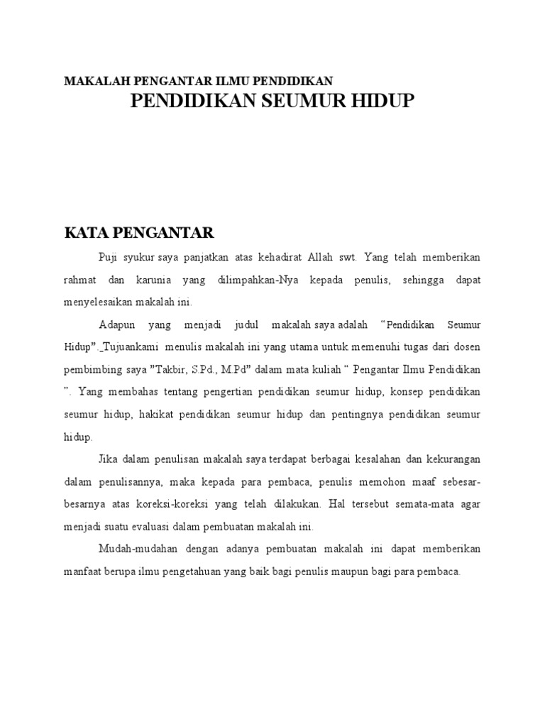 Pengertian Pendidikan Seumur Hidup | PDF