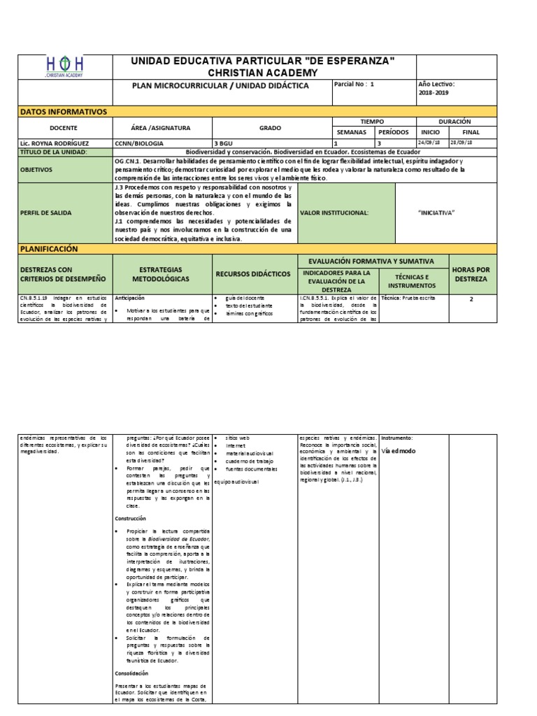 Planificación Sem 4 Biologia 3bgu | PDF | Biodiversidad | Evaluación