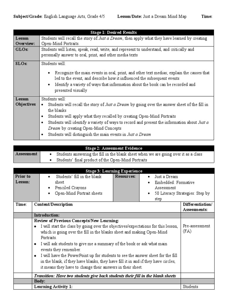 Just A Dream Activity | Download Free PDF | Dream | Lesson Plan