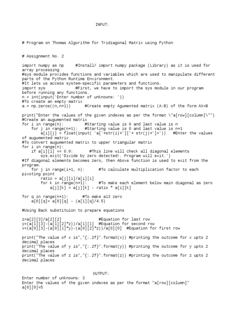 Thomas Algorithm For Tridiagonal Matrix Using Python | PDF | Matrix ...