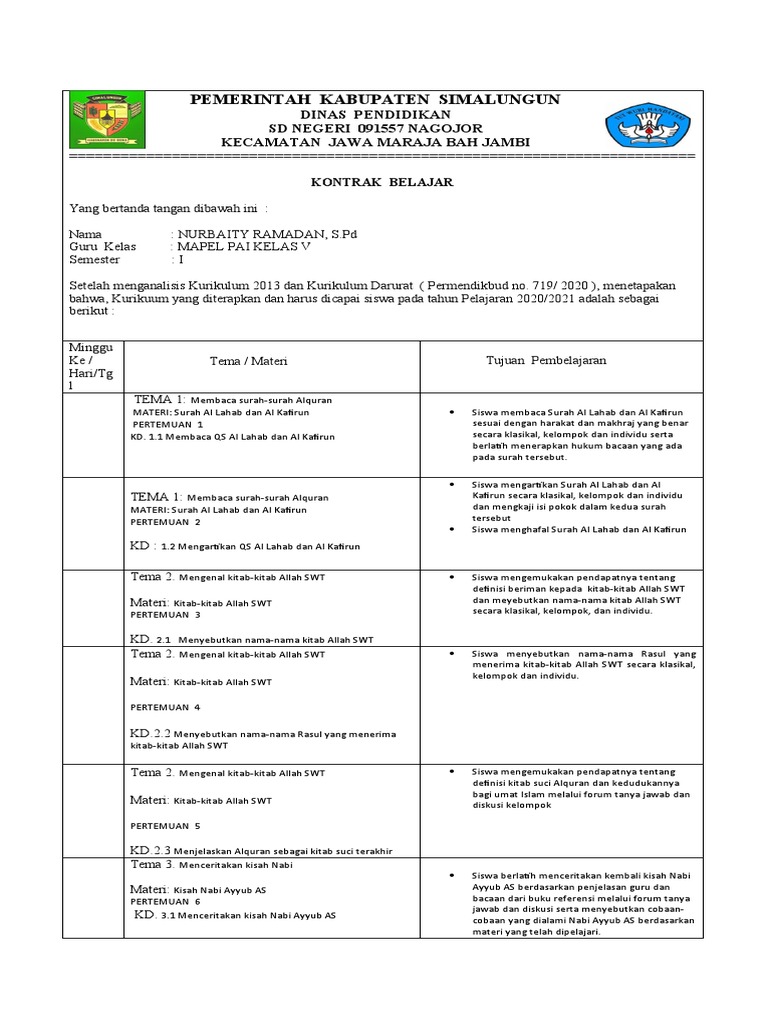 Kontrak Belajar Kelas 5 | PDF