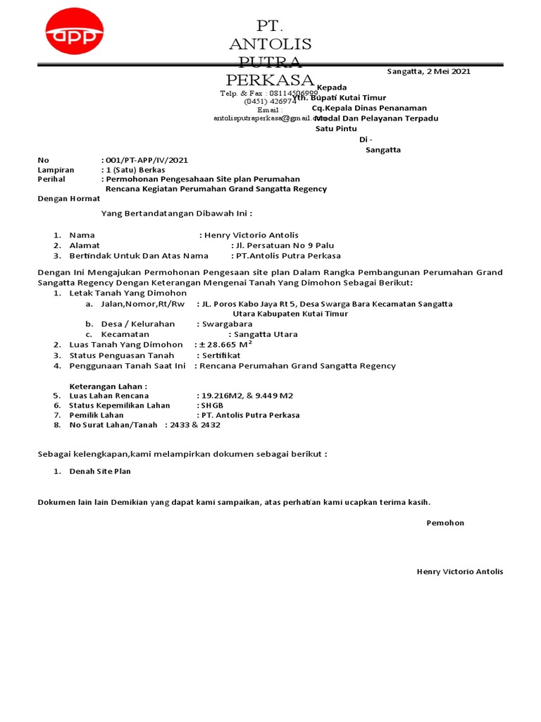 SURAT Permohonan Site Plan | PDF