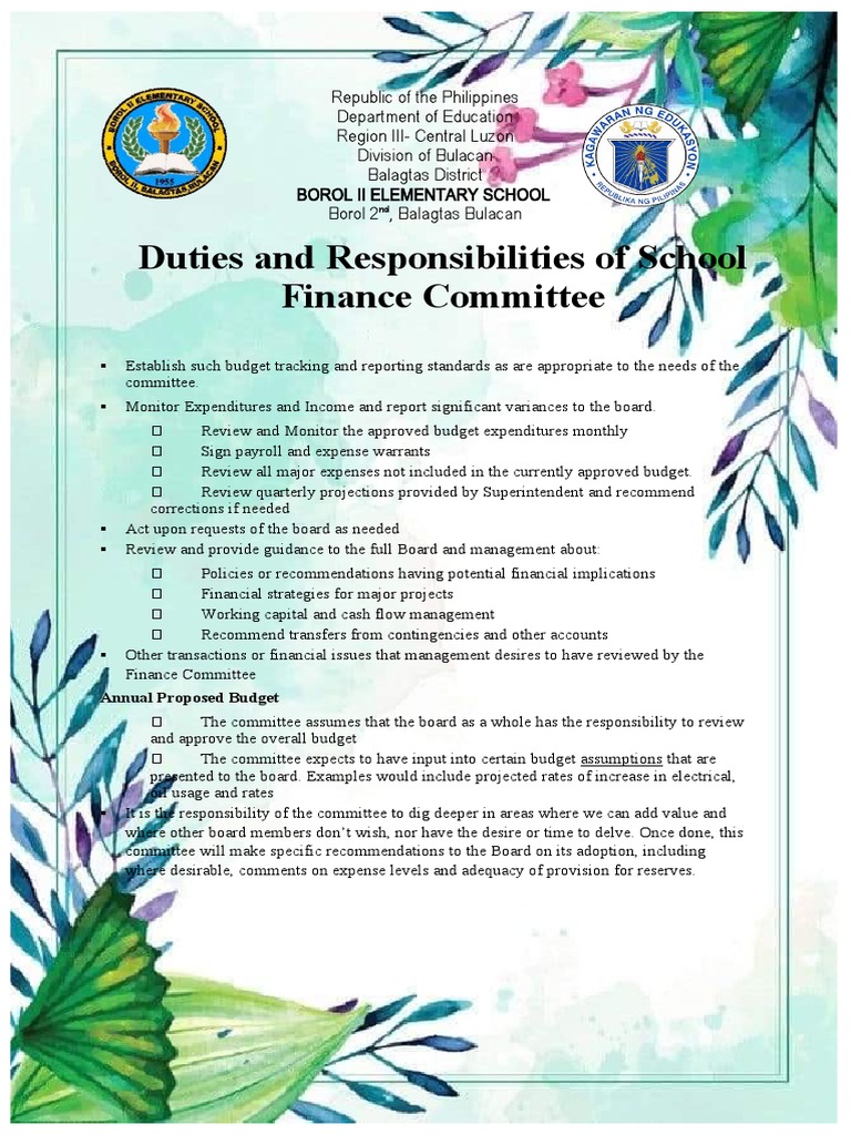 Duties and Responsibilities of School Finance Committee | PDF