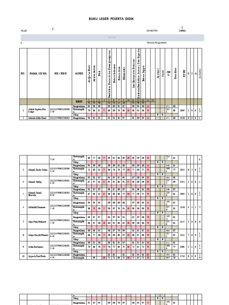BUKU LEGER Ganjil Kelas 1 | PDF