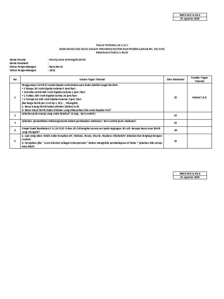 Soal TTM 3 IPA PDGK 4503 (2021) | PDF