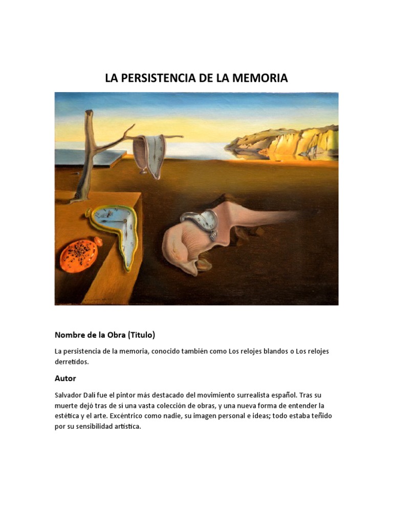 Salvador Dali La Persistencia De La Memoria La Persistencia De La