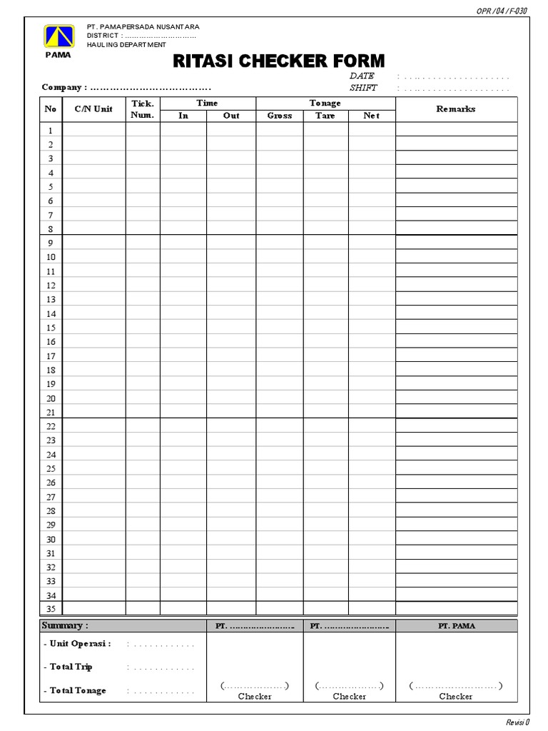30-Form Ritasi Checker WB - Rev0 | PDF