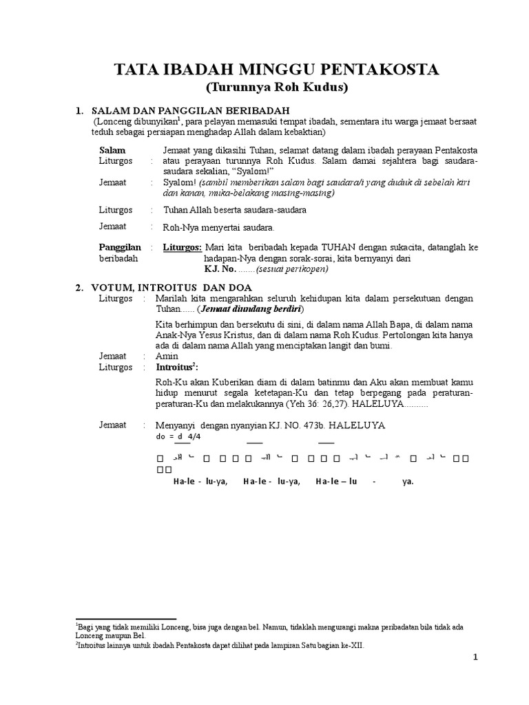 Tata Ibadah Minggu Pentakosta (Turunnya Roh Kudus) | PDF | Agama ...