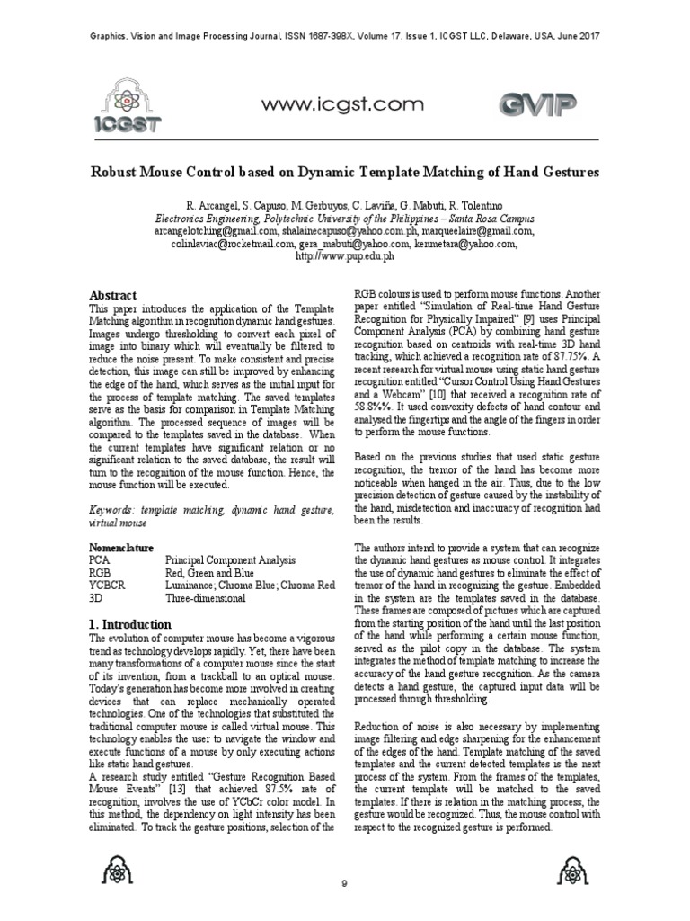Robust Mouse Control Based On Dynamic Template Matching of Hand Gestures | PDF | Image ...