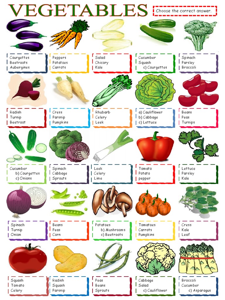 Vegetables Multiple Choice Activity Picture Dictionaries - 77632 | PDF ...