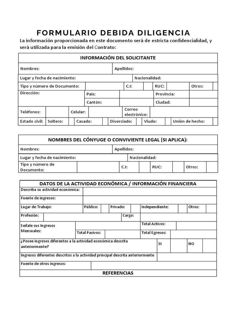 FORMULARIO DEBIDA DILIGENCIA Modelo 1 | PDF | Bancos