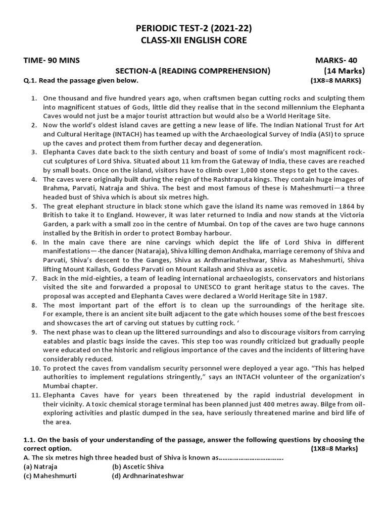 Xii Periodic Test-2 English | PDF | Books