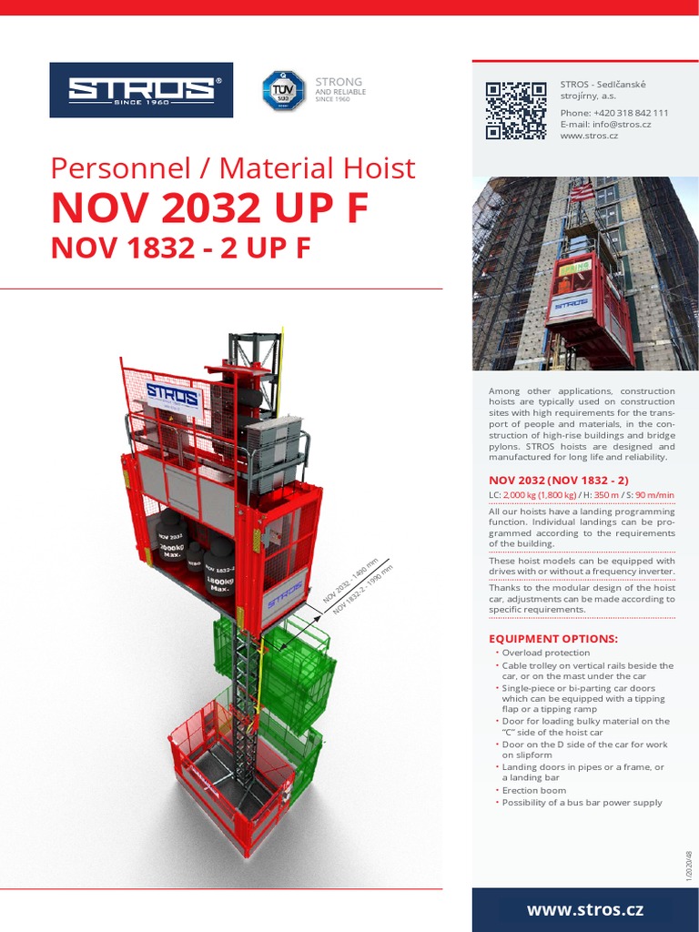 STROS Goods and Personnel Hoists Overview | PDF | Electrical ...