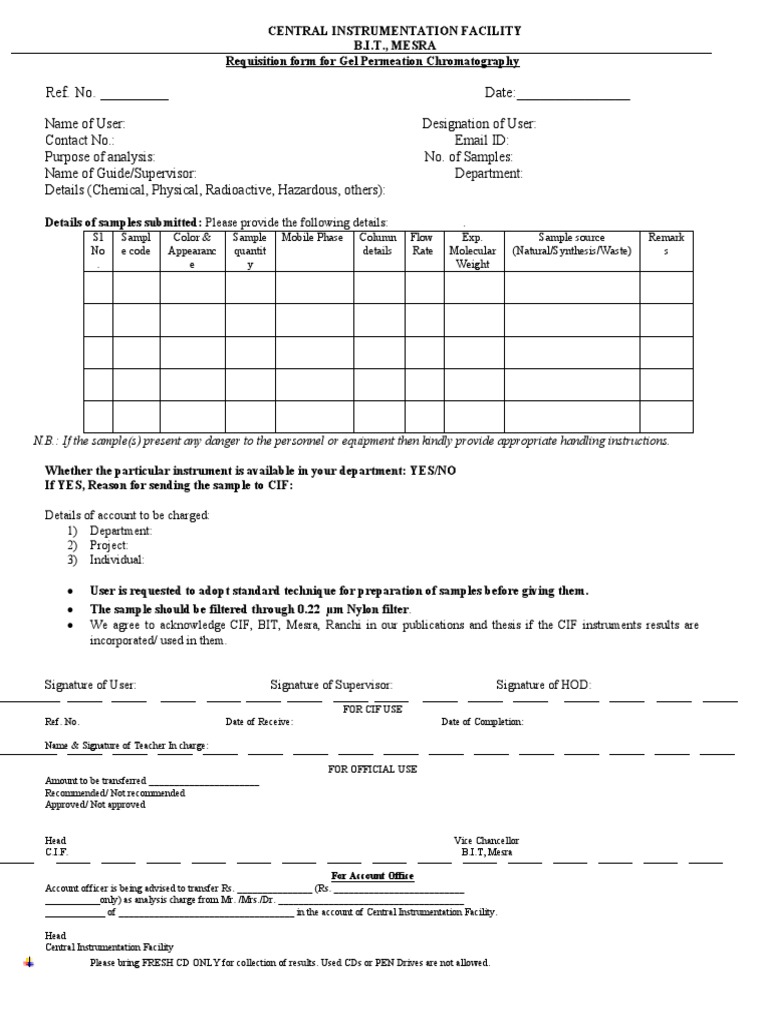 GPC Analysis Request Form | PDF | Chromatography | Physical Sciences