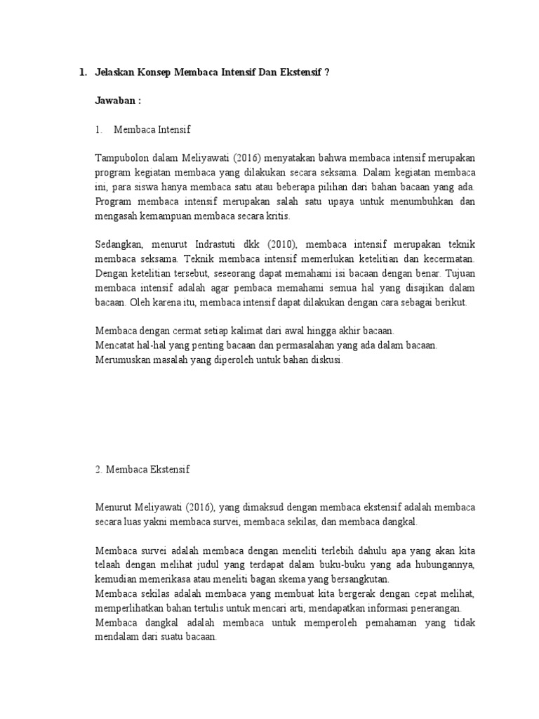 Konsep Membaca Intensif Dan Ekstensif | PDF