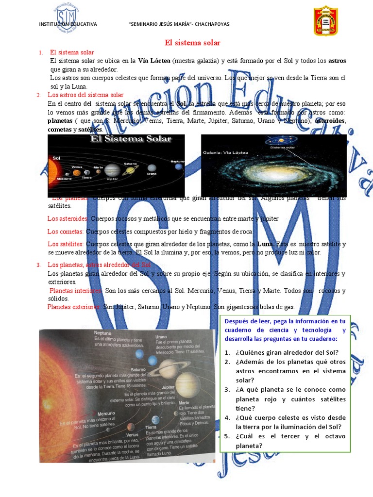 Componentes del Sistema Solar | PDF | Planetas | Sistema solar