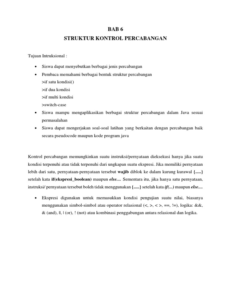 Struktur Kontrol Percabangan dalam Java | PDF | Komputer | Teknologi & Rekayasa